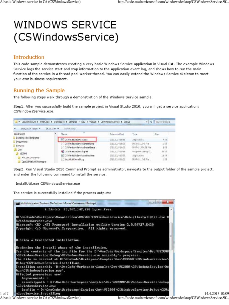 A Basic Windows Service in C# | PDF | Microsoft Visual Studio | Microsoft Windows
