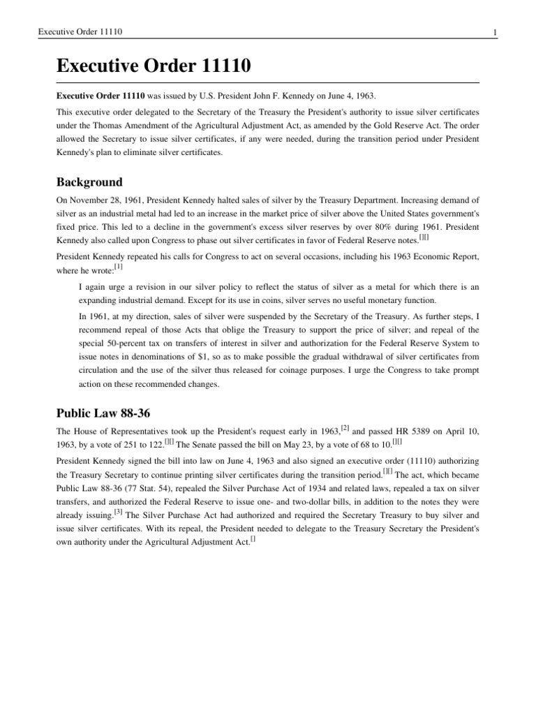 Executive Order 11110 PDF | PDF | Currency | Politics Of The United States