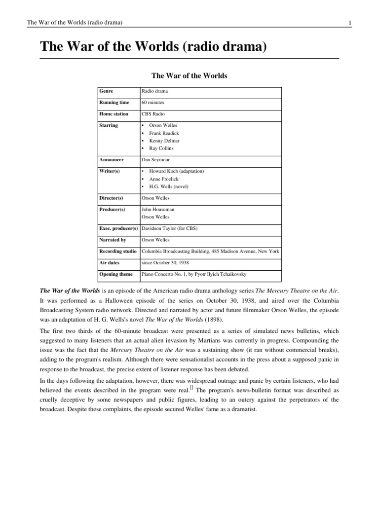 War of the Worlds Radio Drama | PDF | Unrest | Entertainment (General)