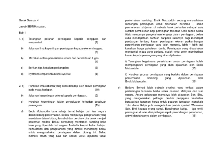 Contoh Latihan Pengajian Perniagaan Modular 1 | PDF