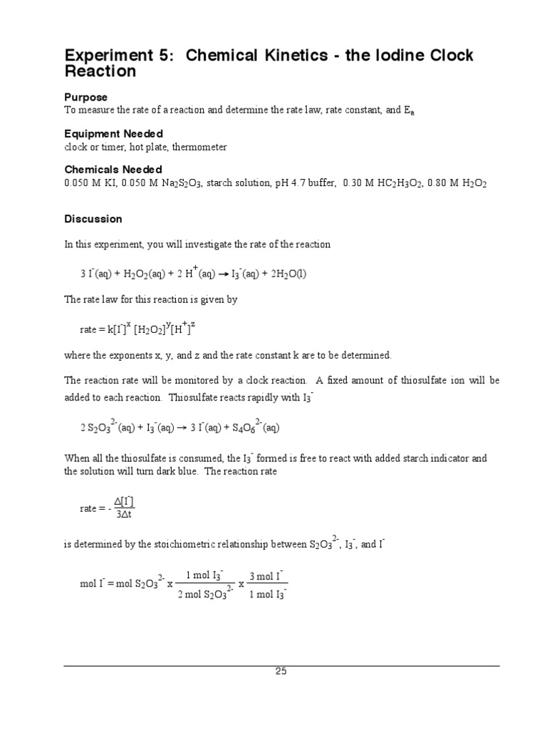 Experiment 5: Chemical Kinetics - The Iodine Clock Reaction | PDF ...