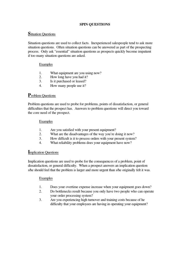 Spin Questions | Turnover (Employment) | Psychological Concepts
