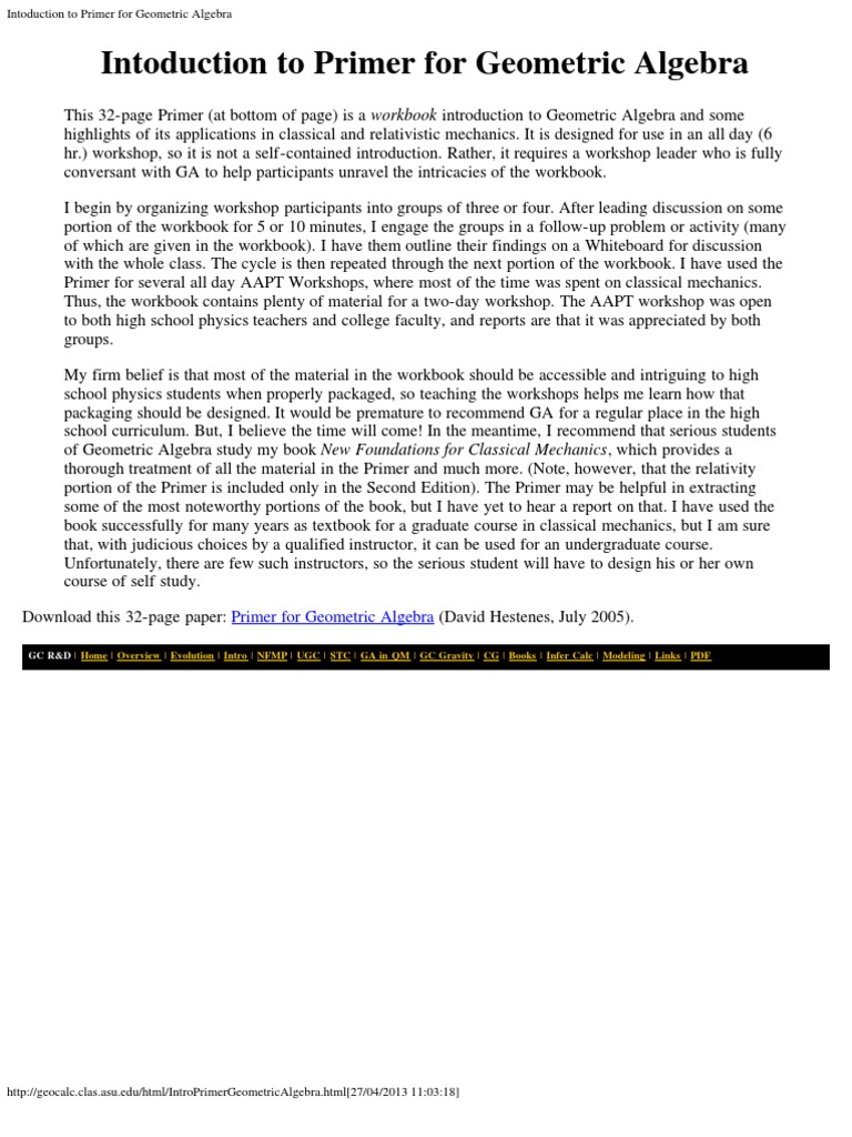 Primer For Geometric Algebra | PDF | Spacetime | Euclidean Vector