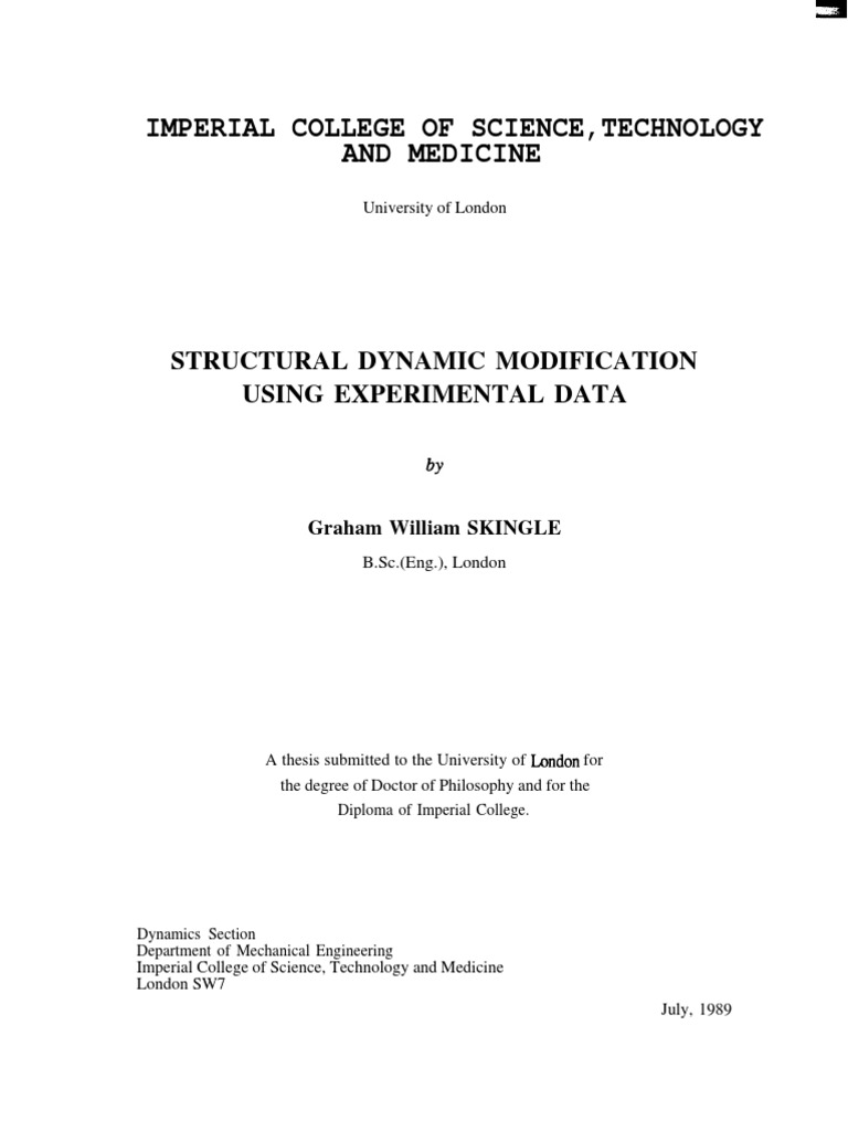 Imperial College of Science, Technology and Medicine: Structural Dynamic Modification Using ...