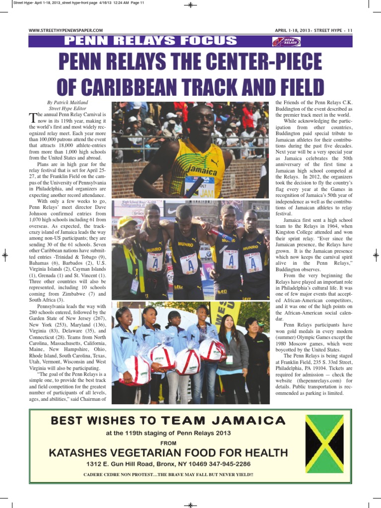 Street Hype Newspaper-Penn Relay 2013 | PDF | Jamaica | Track And Field