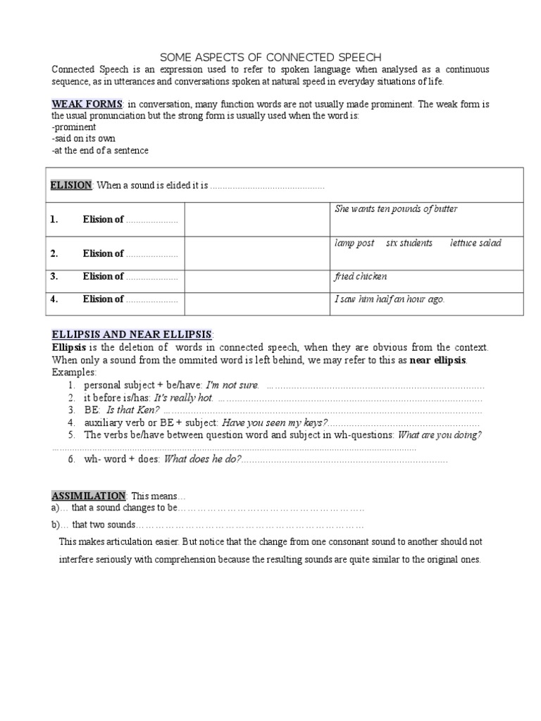 Connected Speech Chart | PDF | Ellipsis | Symbols