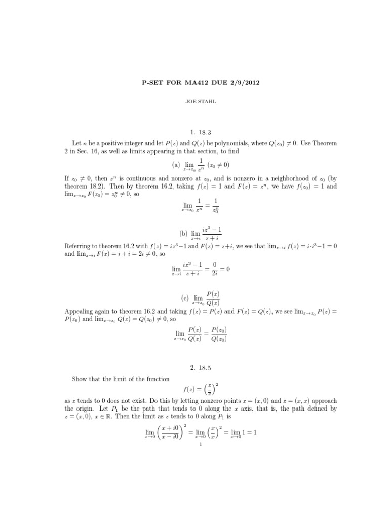 Pset Complex Variables 2 9 Problems, Stahl | PDF | Trigonometric ...