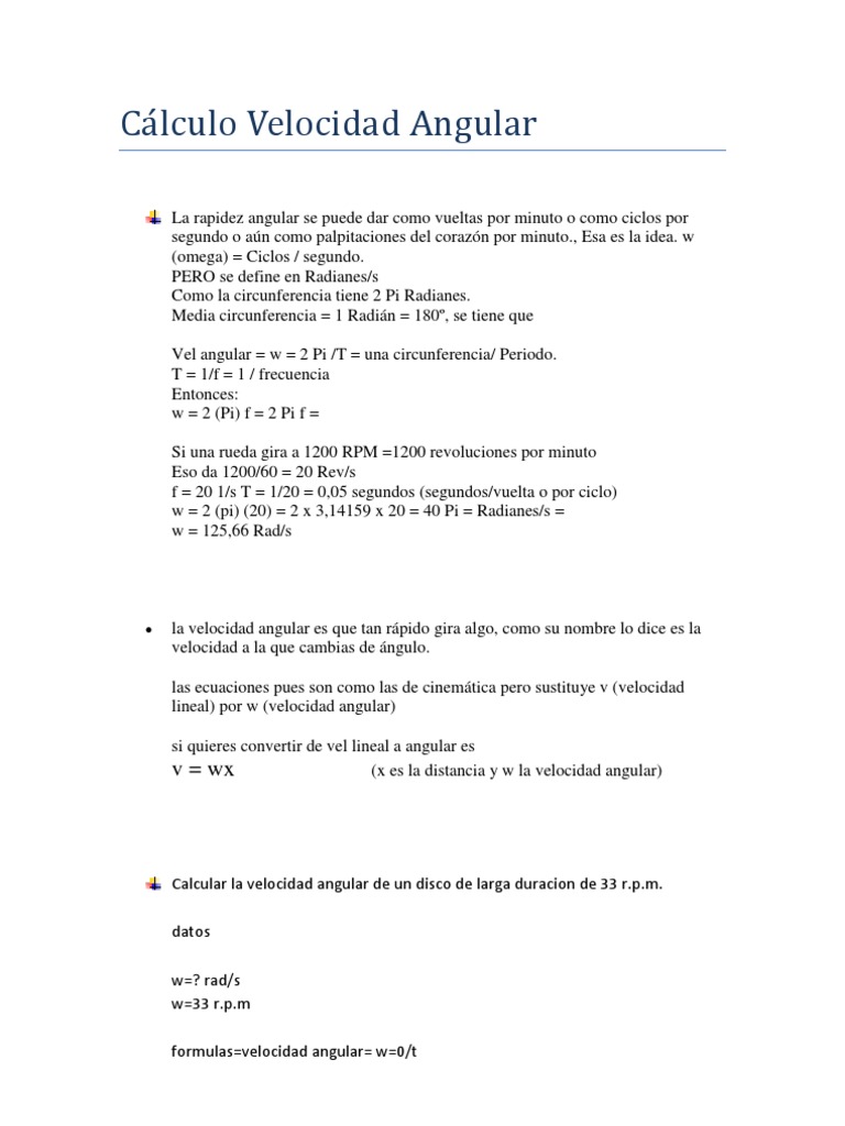 Cálculo Velocidad Angular | PDF | Velocidad | Tasas temporales