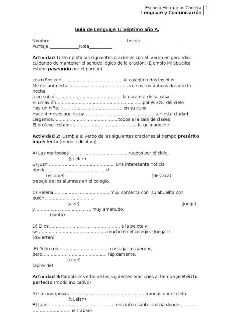 Actividades de Verbos para Séptimo Grado | PDF | Verbo | Morfología