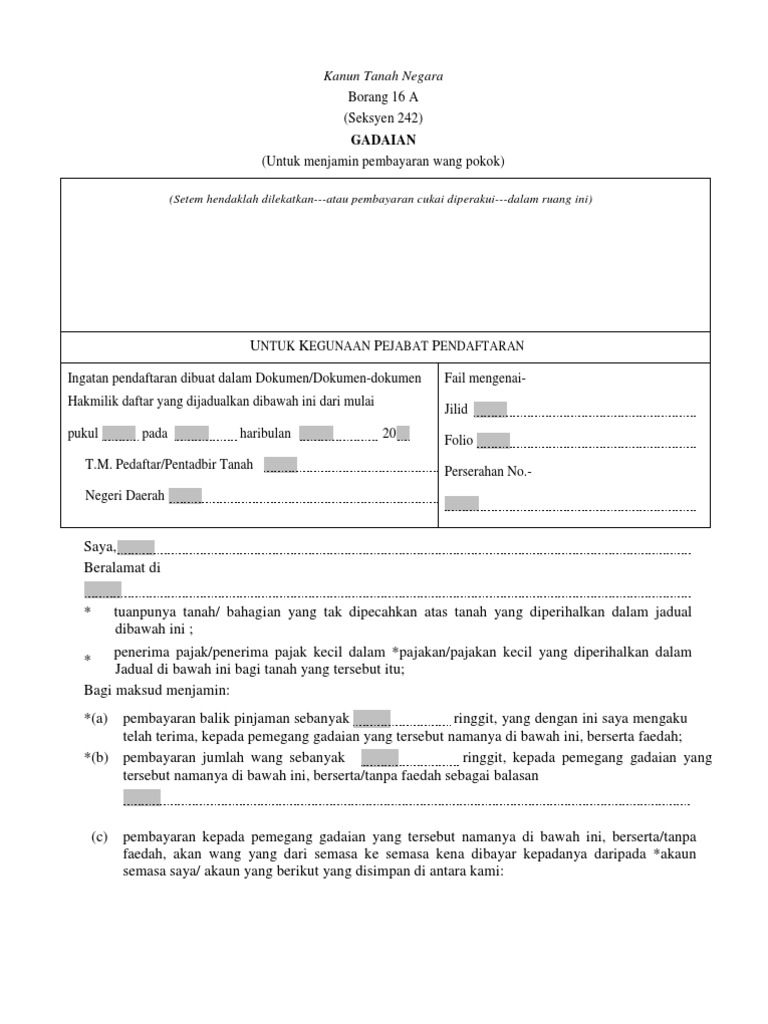 Form 16A Charge (To Secure Payment of A Principal Sum) (Borang 16A ...