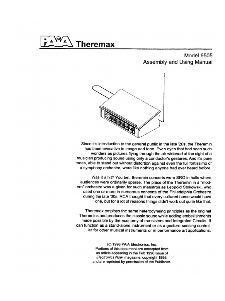 Paia 9505 Theremax Assembly and User Manual With Schematic 200dpi | PDF ...