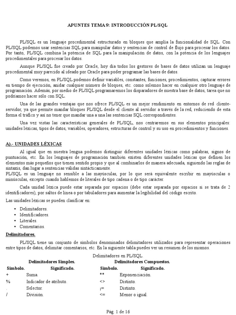 Introducción a PL/SQL | PDF | Pl / Sql | Lenguaje de programación