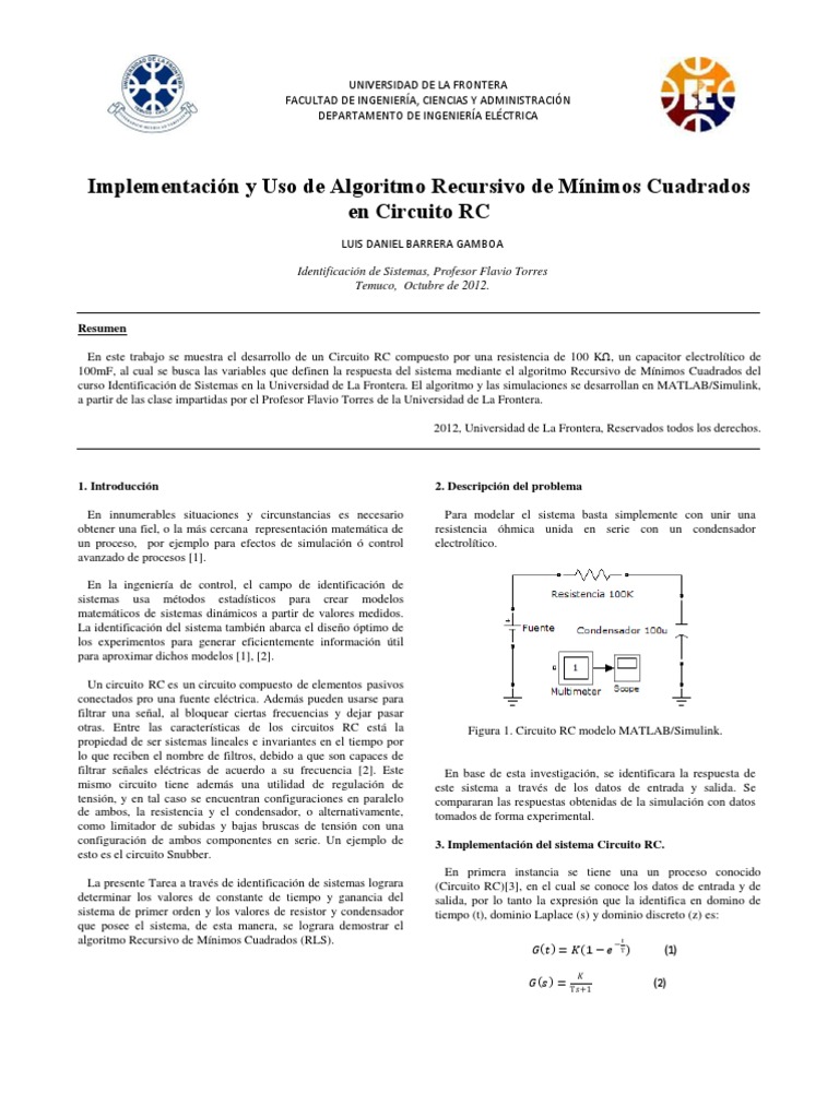 Implementación y Uso de Algoritmo Recursivo de Mínimos Cuadrados en ...