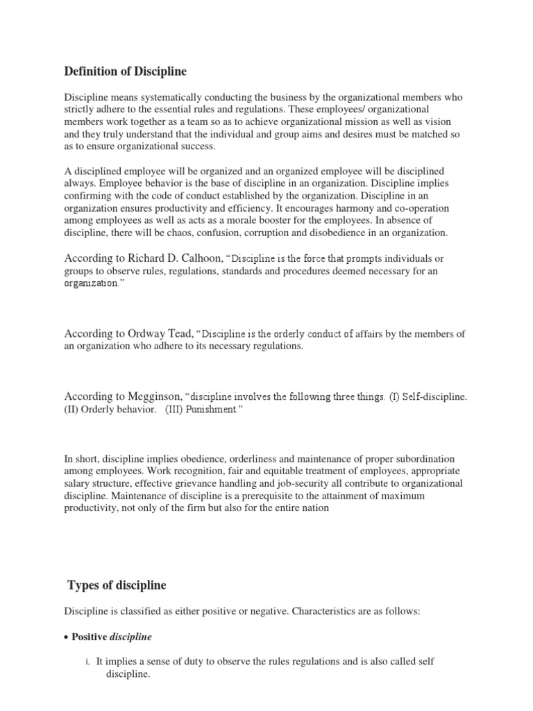 Definition of Discipline: According To Richard D. Calhoon | PDF ...