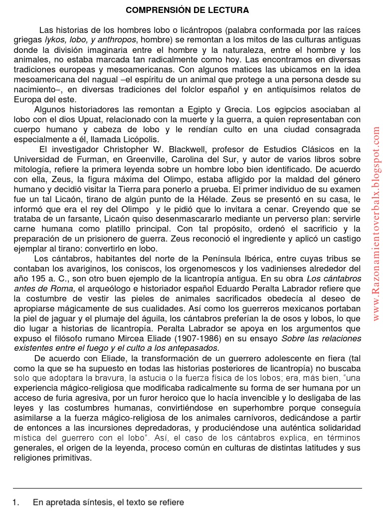 Comprensión de Lectura 25 | PDF | Hombres lobo | Zeus