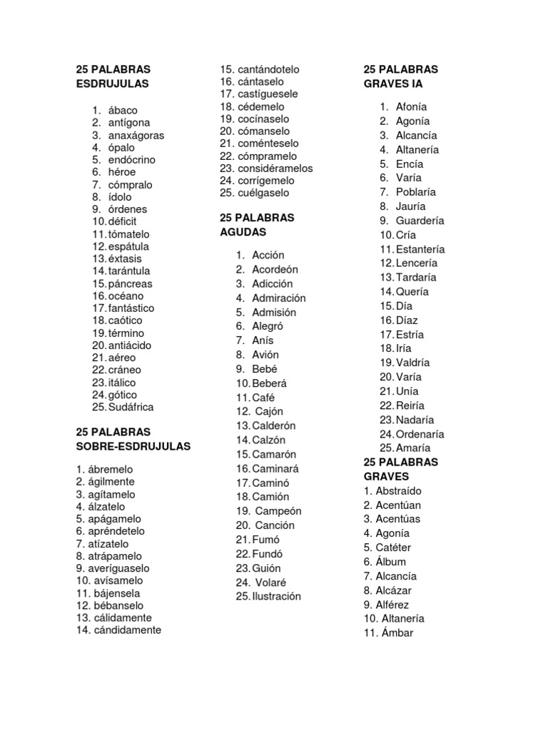 Palabras Esdrujulas