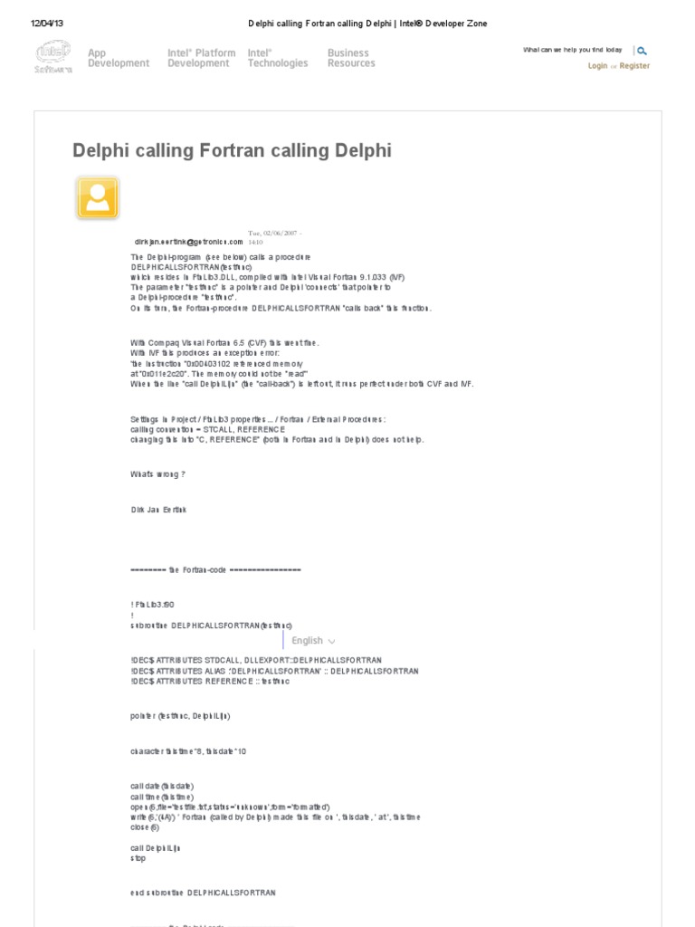 Delphi Calling Fortran Calling Delphi Intel® Developer Zone Pdf Subroutine Parameter