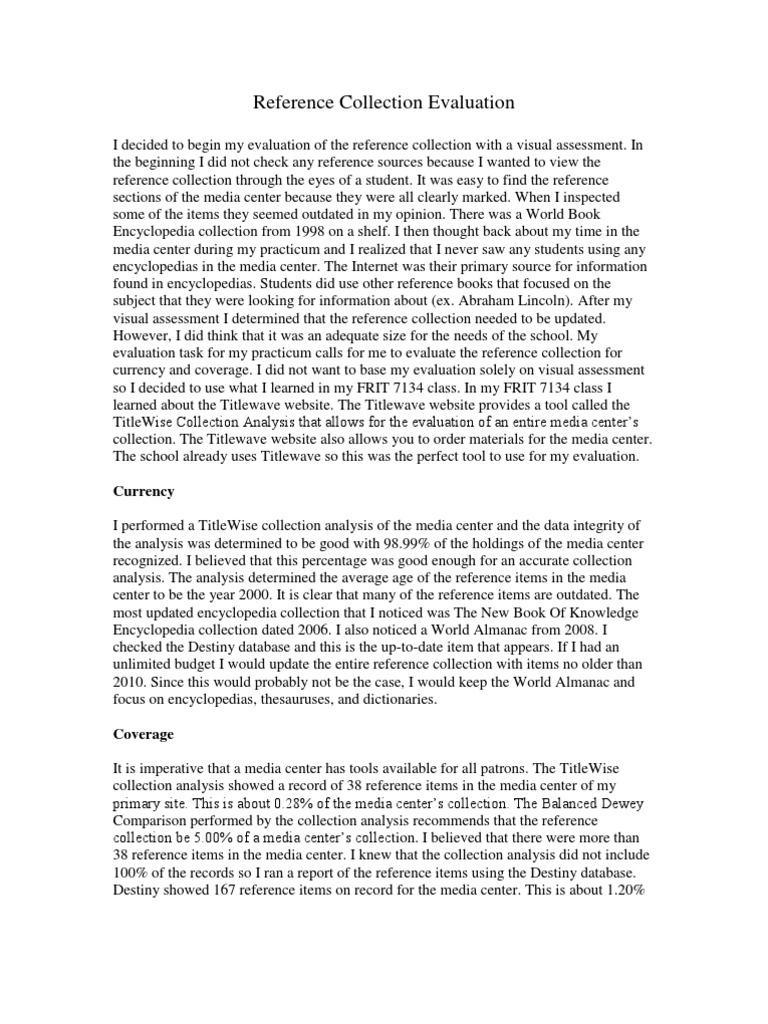 Reference Collection Evaluation | PDF | Educational Assessment | Evaluation