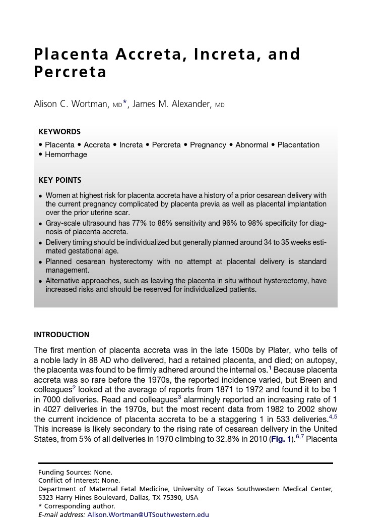 Placenta Accreta, Increta and Percreta | PDF | Childbirth | Health Sciences