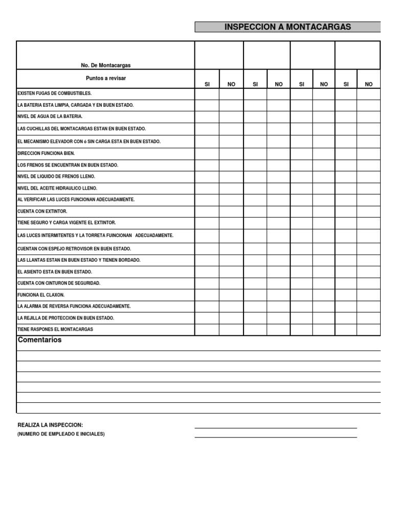 Inspección Y Checklist De Montacargas Pdf Vehículo De Motor Vehículos