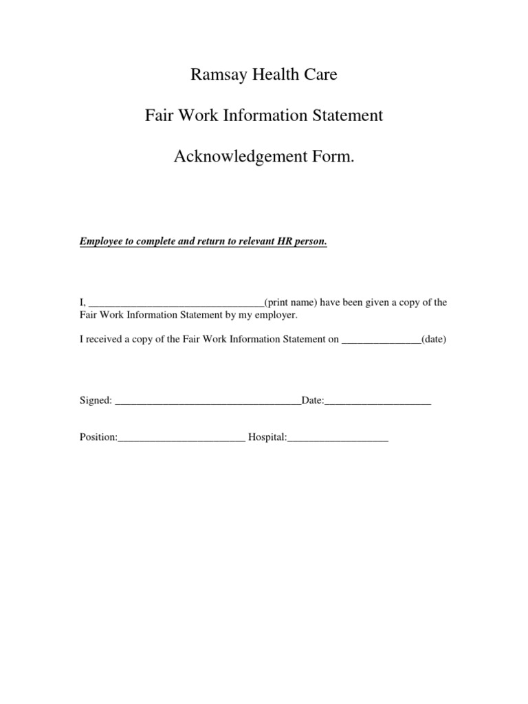 Fair Work Information Statement Acknowledgement Form | PDF | Government ...