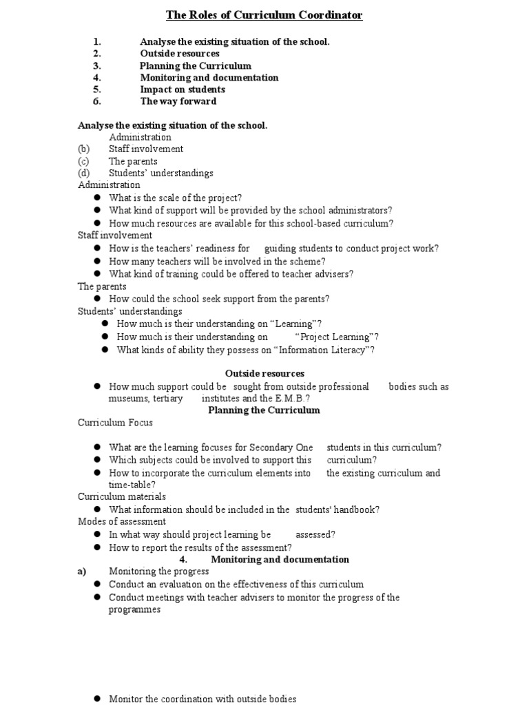 The Roles of Curriculum Coordinator | PDF | No Child Left Behind Act ...