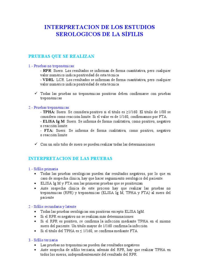 Interpretacion de Los Estudios de La Sifilis | Anticuerpo | Salud pública