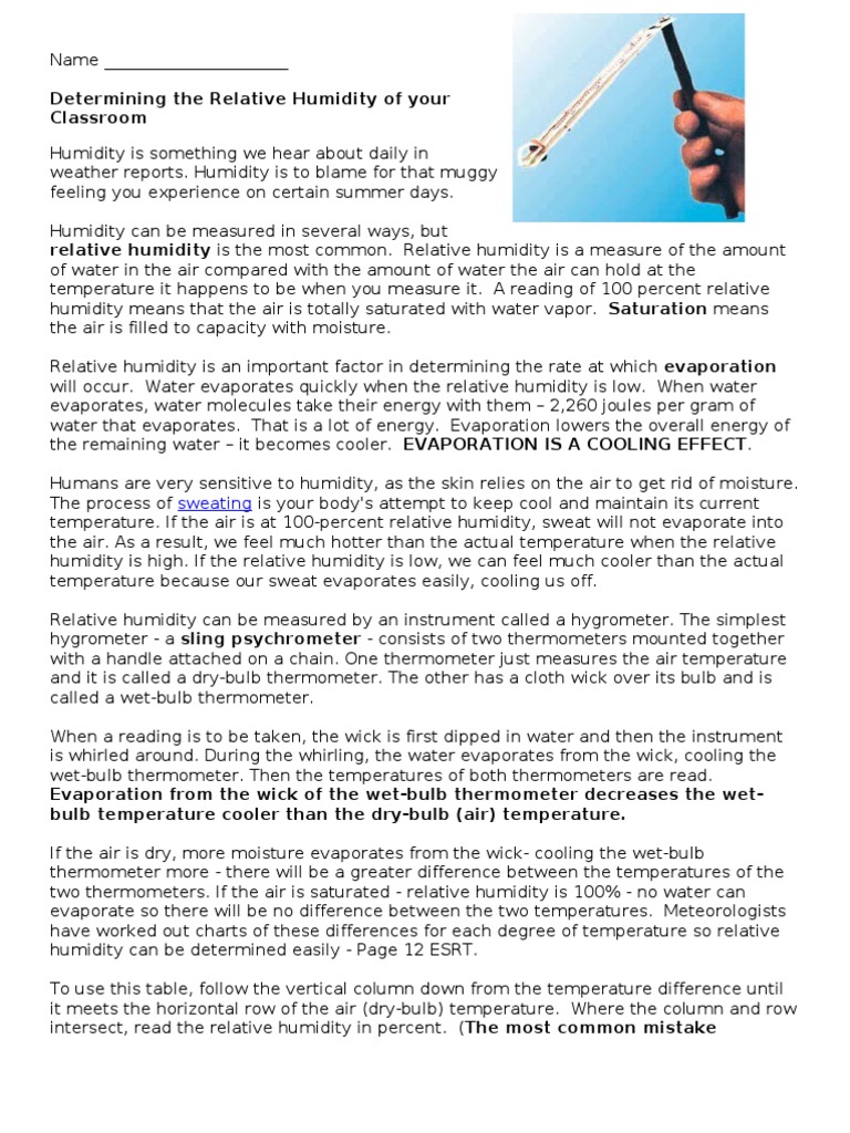 Relative Humidity and Dew Point Lab Guide | PDF | Humidity | Relative ...