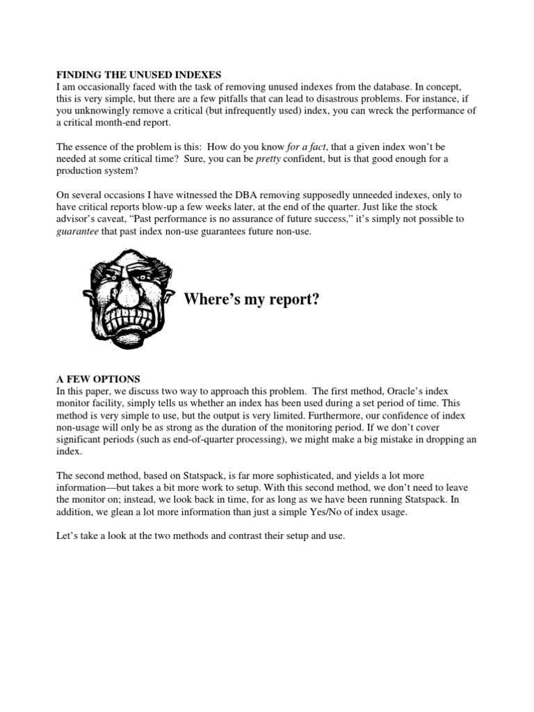 Oracle - Different Ways To Find Unused Indexes | PDF | Oracle Database | Database Index