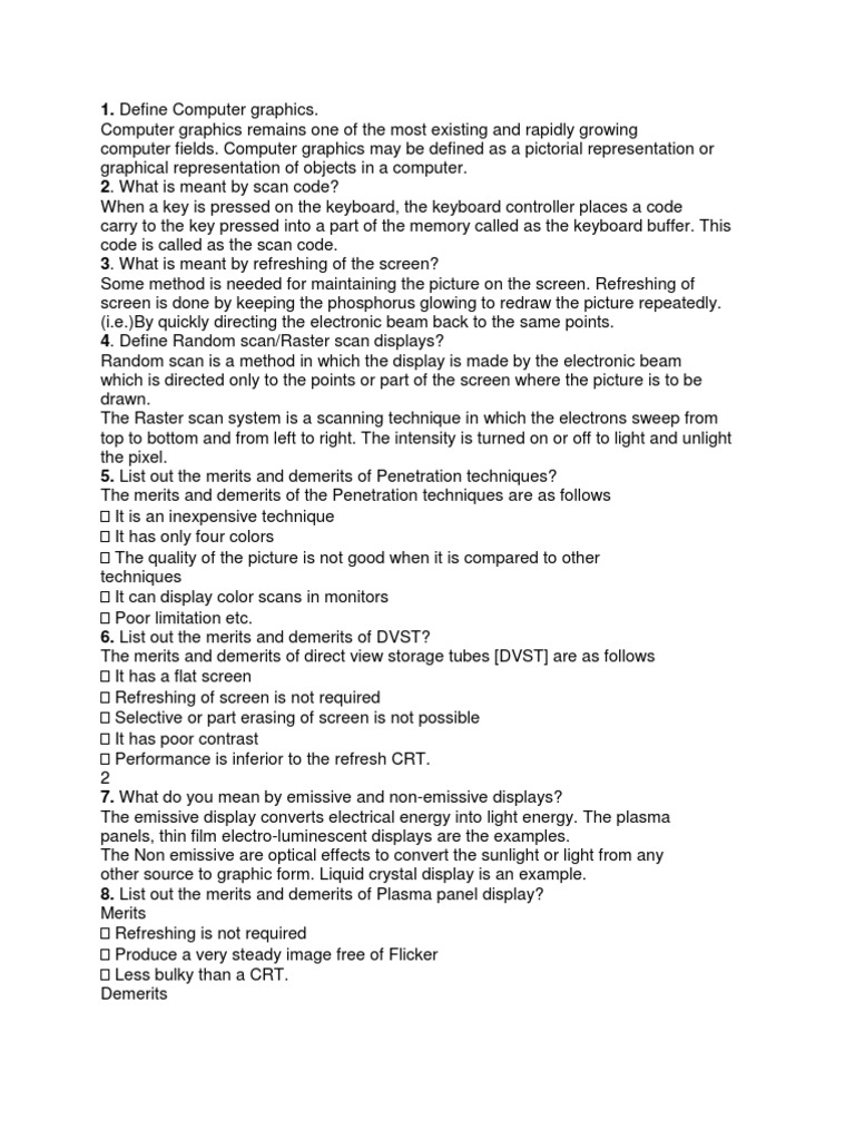 Computer Graphics Questions and Answers | PDF | Printer (Computing) | Typefaces