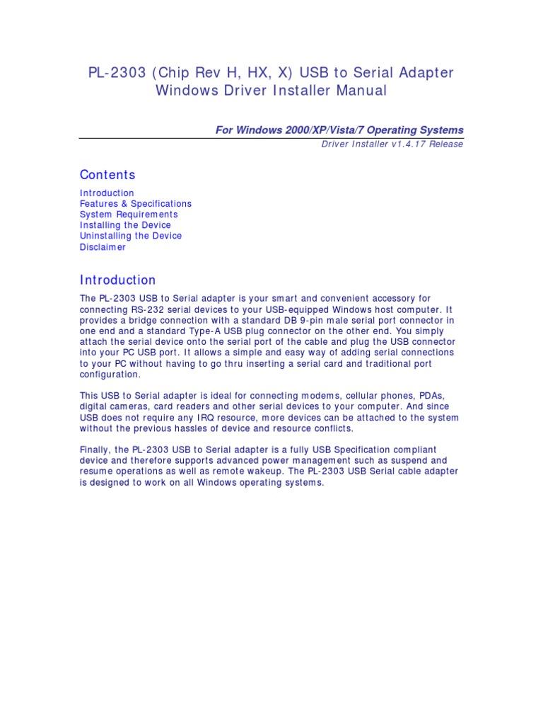 Prolific Um - pl2303 - DriverInstaller - v1.4.17 | PDF | Usb ...