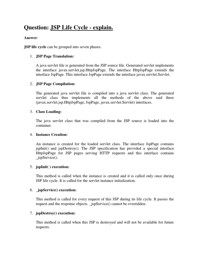 Question: JSP Life Cycle - Explain | PDF