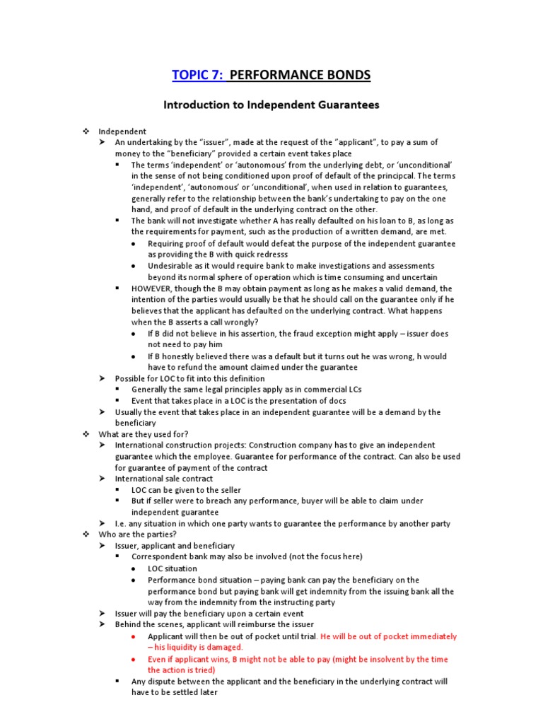 Performance Bonds | Guarantee | Letter Of Credit