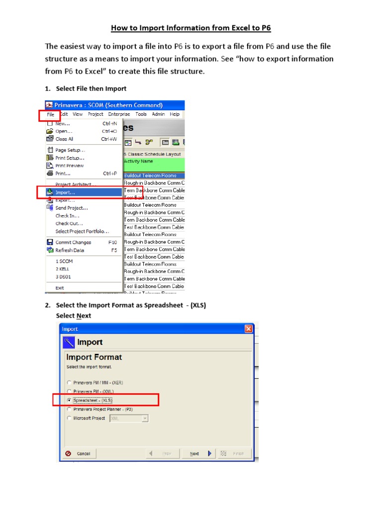 Importing Excel to Primavera P6 Guide | PDF