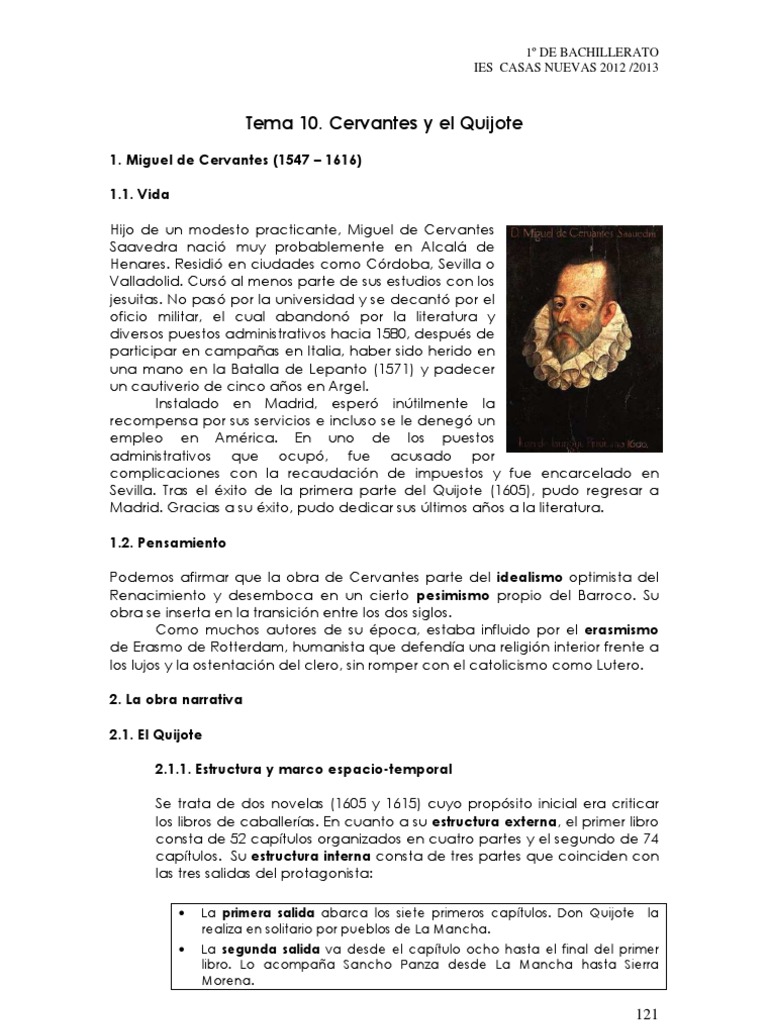 Tema 10 - Cervantes y El Quijote | PDF | Miguel De Cervantes | Don Quijote