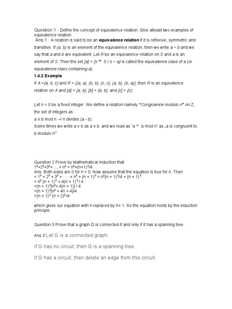 Equivalence Class Containing A) .: 1.4.2 Example | PDF | Vertex (Graph ...
