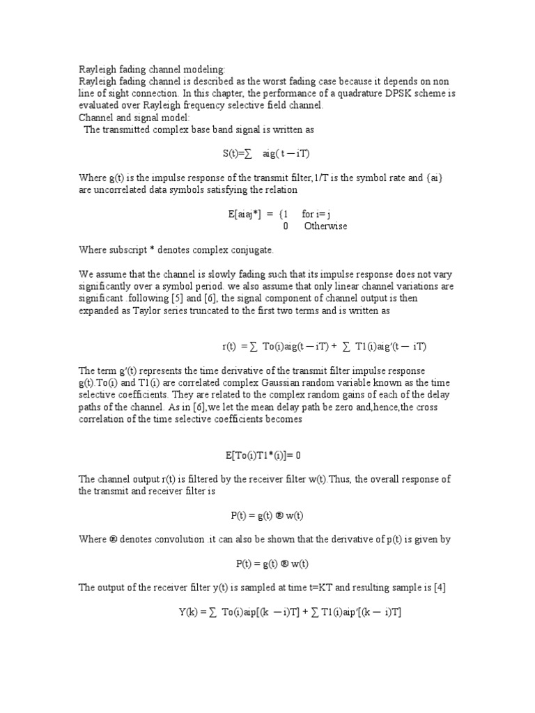 Rayleigh Fading Channel Modeling | PDF | Modulation | Signal To Noise Ratio