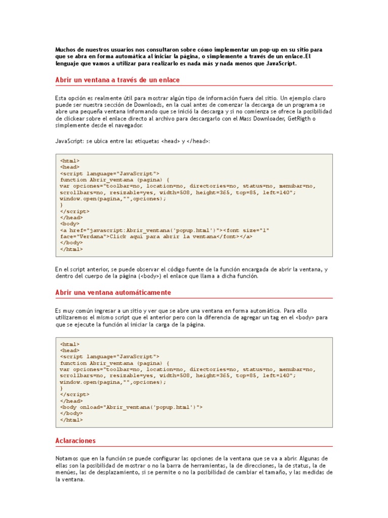 Info de POP UP y Rollover | PDF | Script Java | HTML