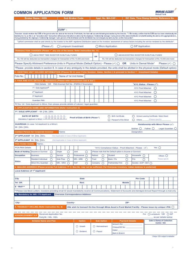 Common Application Form: Broker Name / ARN Sub Broker Code Appl. No. MA ...