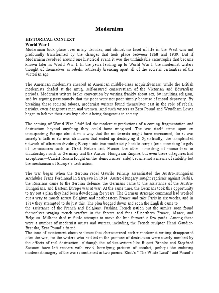 Modernism: Historical Context World War I | PDF | World War I | Modernism