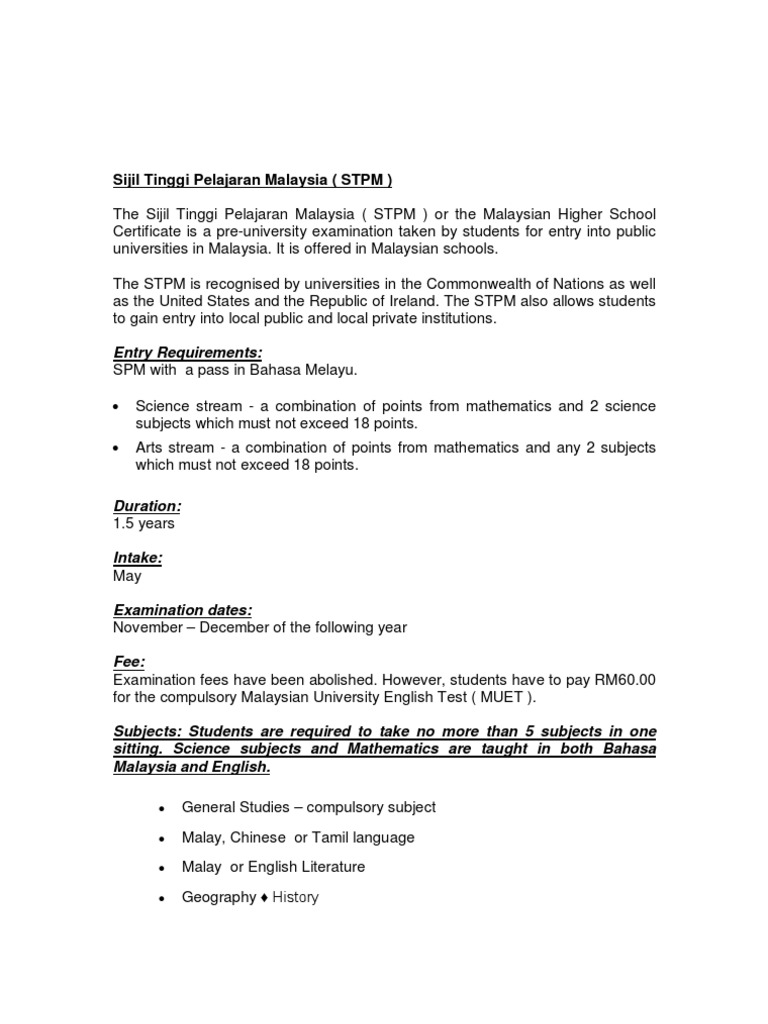 Overview of STPM Science Stream | PDF | Career & Growth