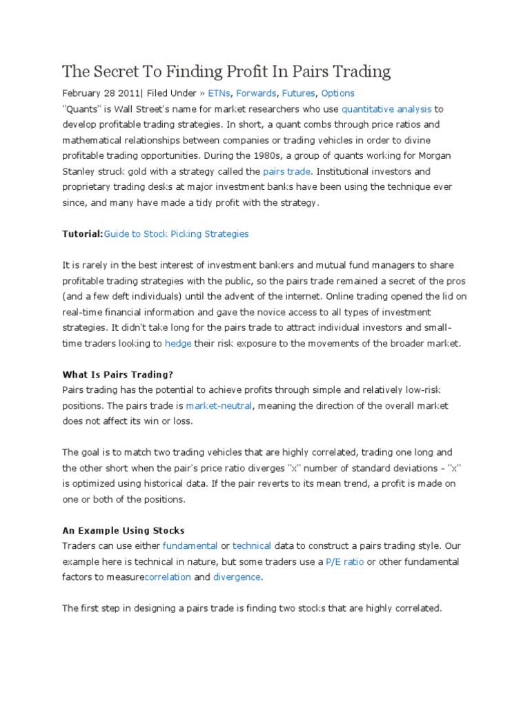 The Secret To Finding Profit in Pairs Trading | PDF | Investing ...