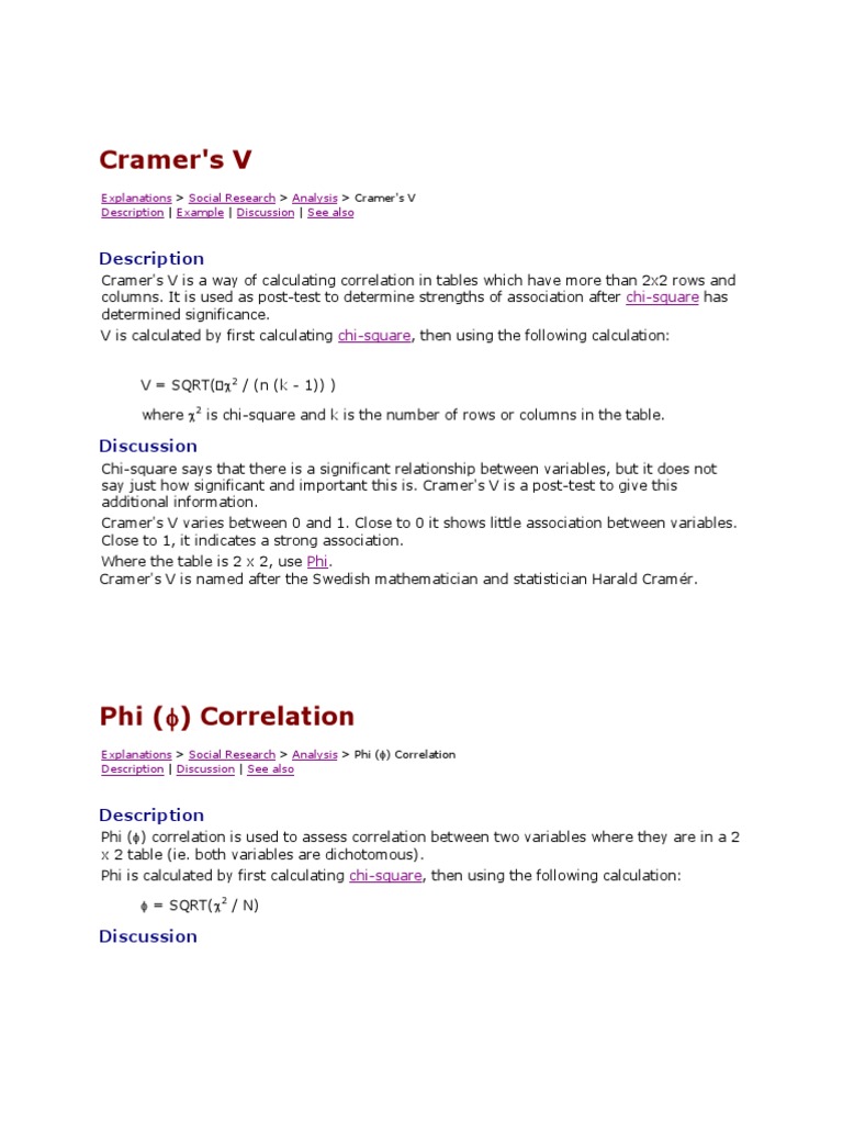 Understanding Cramer's V: A Statistical Measure of Association Between Nominal Variables | PDF ...
