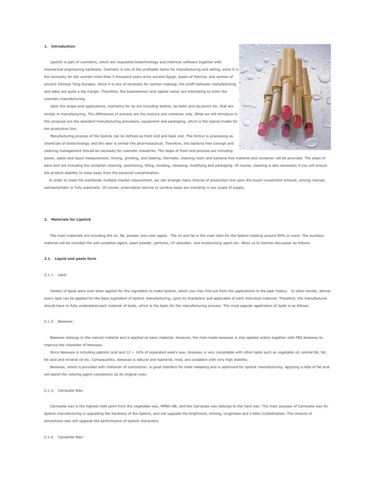 Lipstick Process & Flow Chart | PDF | Wax | Cosmetics