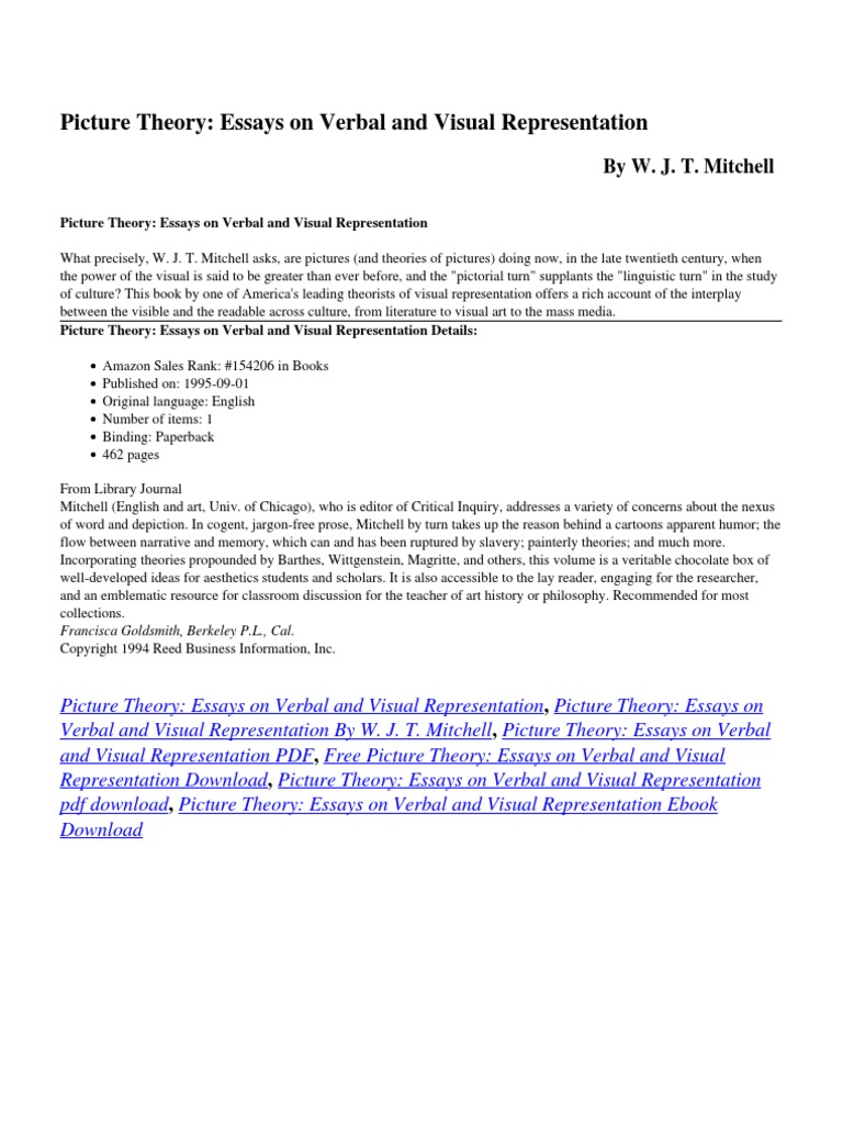 Picture Theory Essays On Verbal and Visual Representation by W. J. T ...