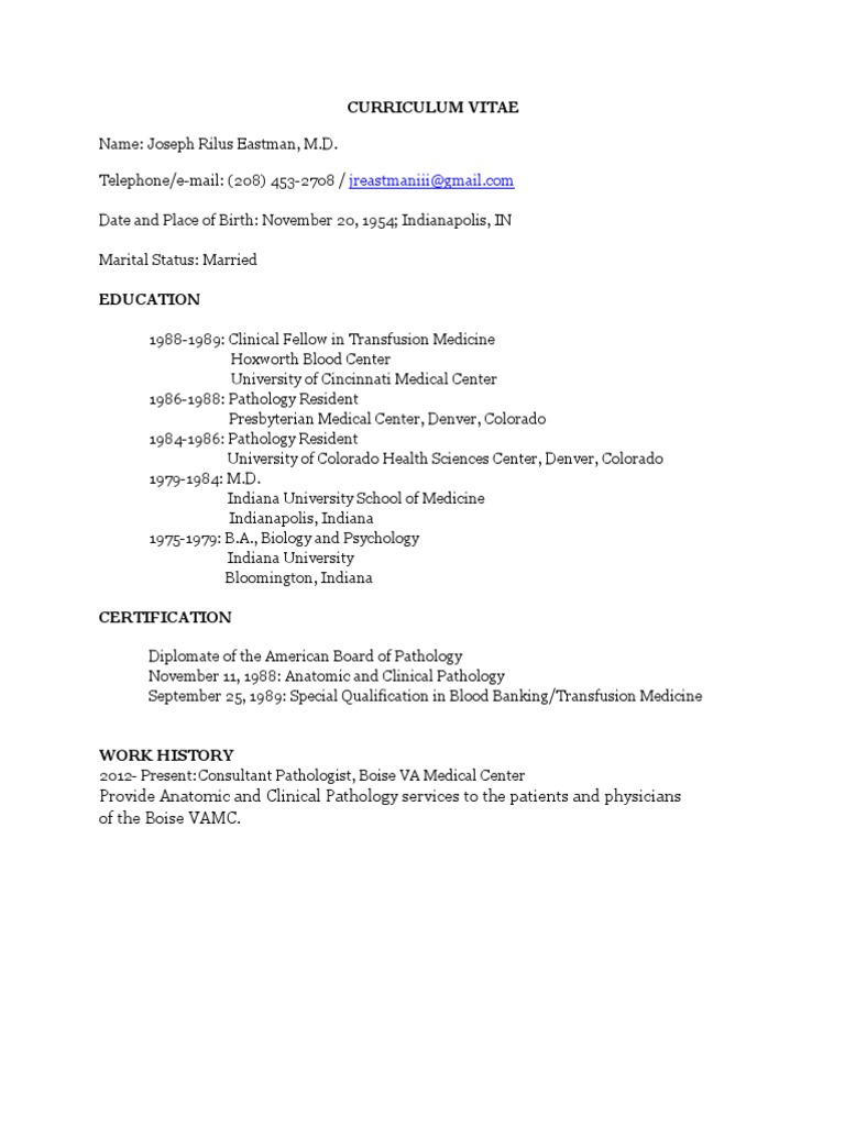 Pathologist Laboratory Medical Director in Denver CO Resume Joseph Eastman | PDF | Pathology ...