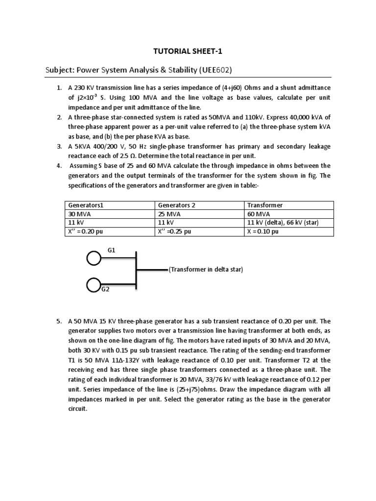 UEE602 Tut Sheets 1 | PDF | Transformer | Electric Power Transmission