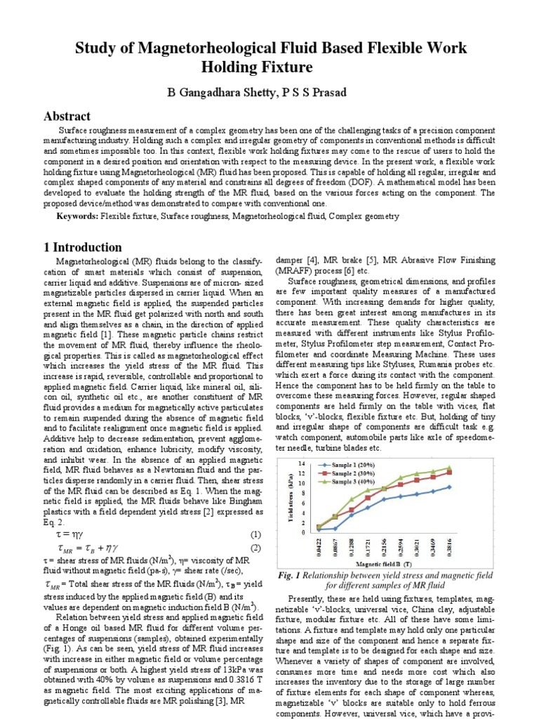 Study of Magnetorheological Fluid Based Flexible Work Holding Fixture | PDF | Surface Roughness ...