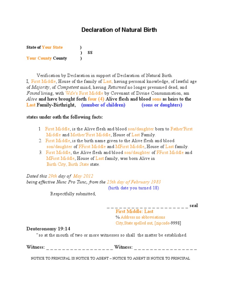 3 Declaration of NaturalBirth | PDF | Law