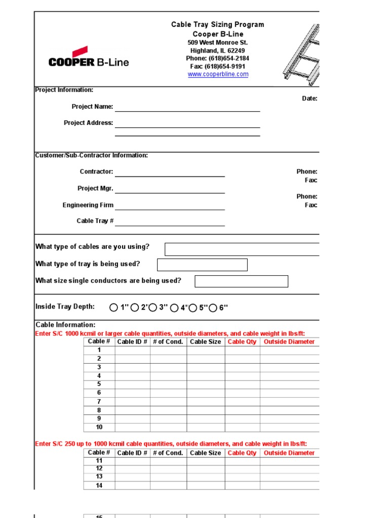 Cable Tray Sizing Program | Cable | Diameter